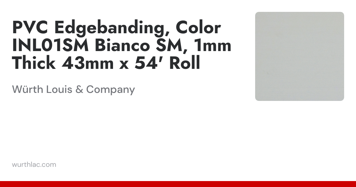 PVC Edgebanding, Color INL01SM Bianco SM, 1mm Thick 43mm x 54' Roll ...
