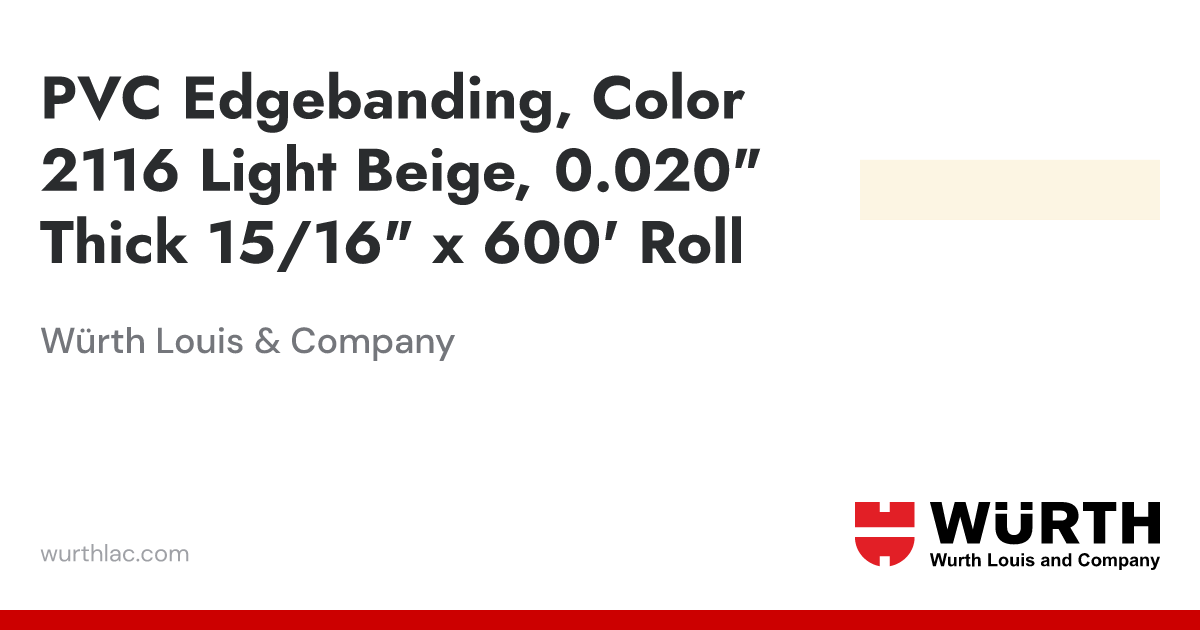 PVC Edgebanding, Color 2116 Light Beige, 0.020" Thick 15/16" x 600 ...