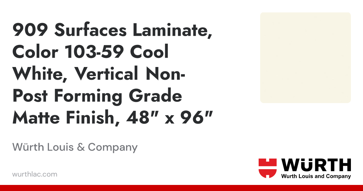 909 Surfaces Laminate, Color 103-59 Cool White, Vertical Non-Post ...