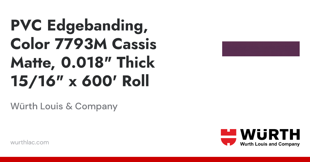 PVC Edgebanding, Color 7793M Cassis Matte, 0.018" Thick 15/16" x 600 ...