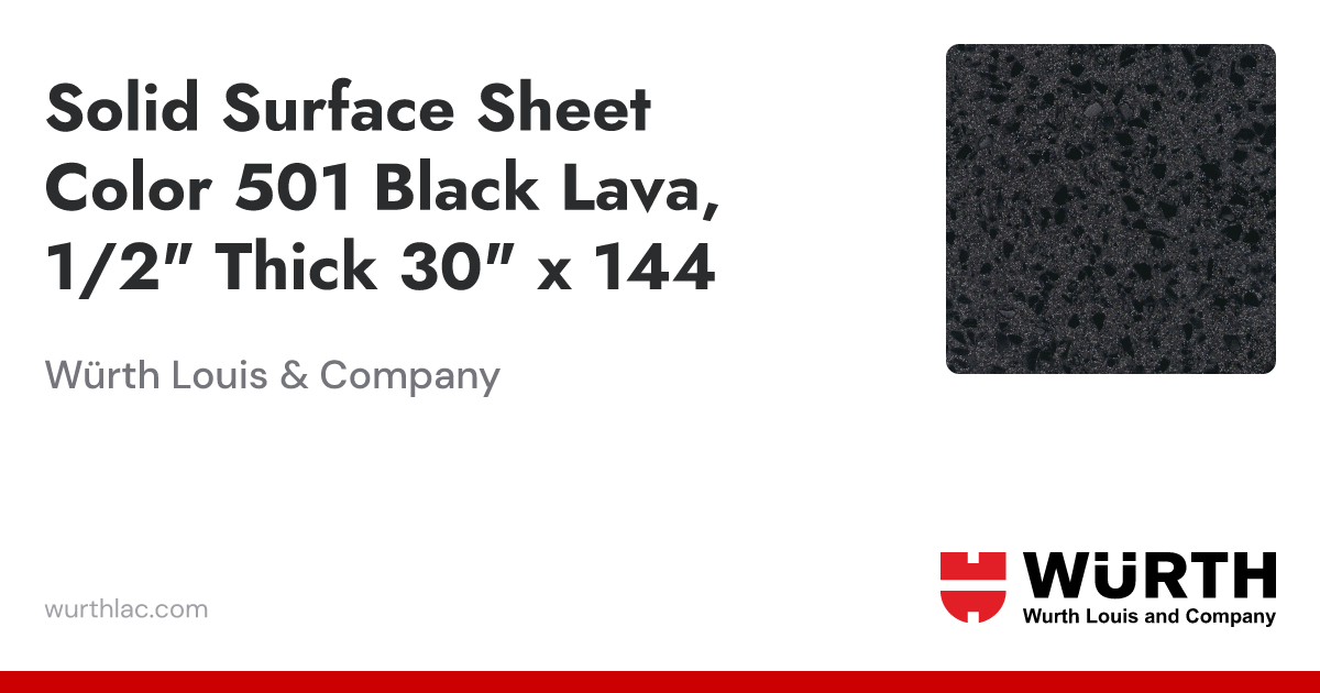Solid Surface Sheet Color 501 Black Lava, 1/2" Thick 30" x 144 | Würth ...