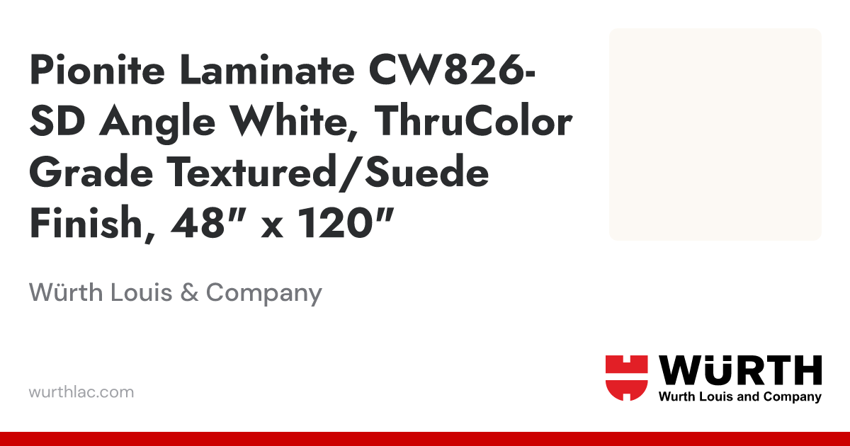 Pionite Laminate CW826-SD Angle White, ThruColor Grade Textured/Suede ...