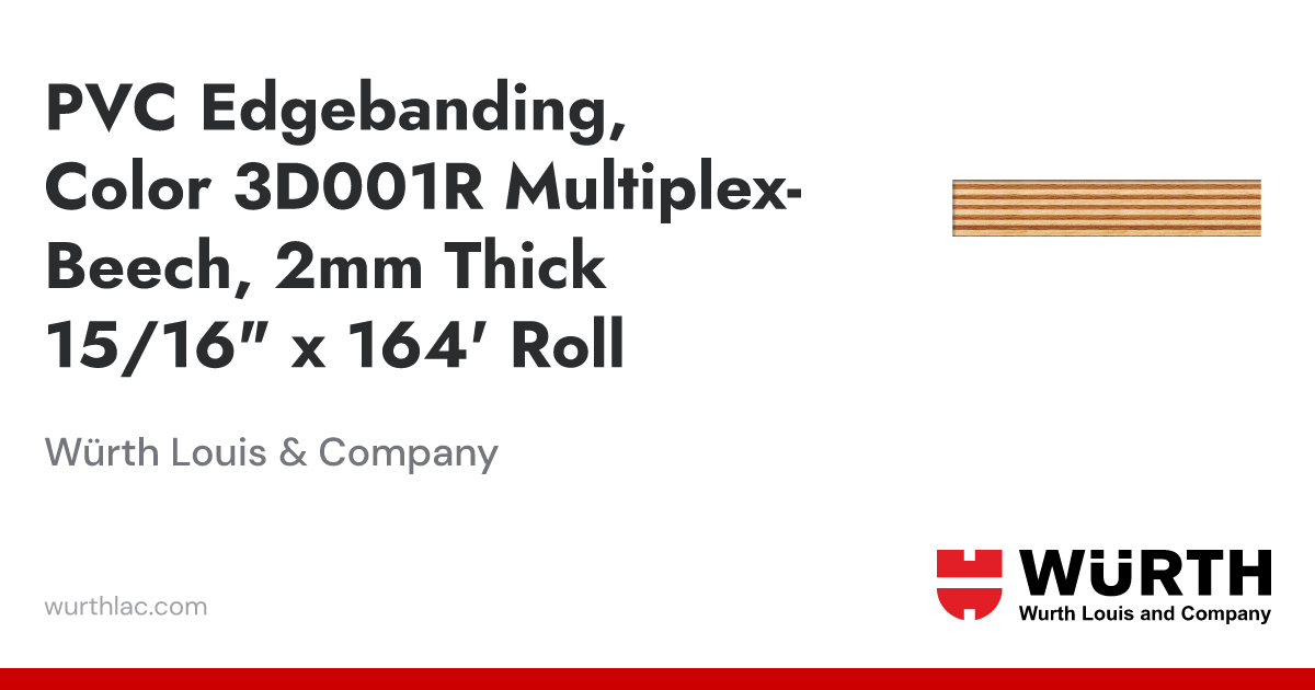 PVC Edgebanding, Color 3D001R Multiplex-Beech, 2mm Thick 15/16" x 164 ...