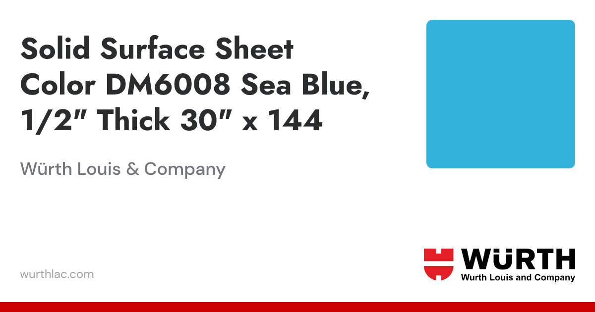 Solid Surface Sheet Color DM6008 Sea Blue, 1/2" Thick 30" x 144 | Würth ...