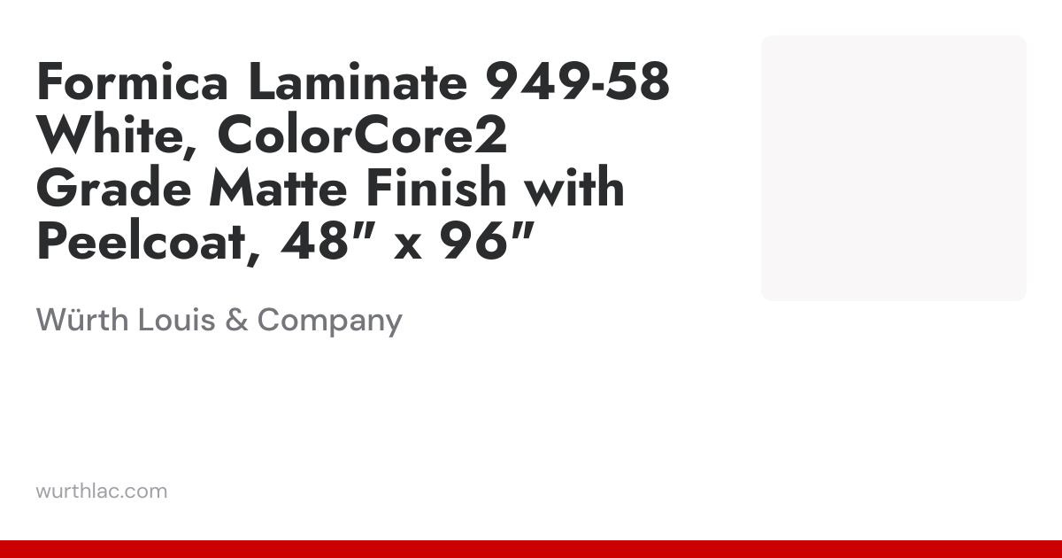 Formica Laminate 949-58 White, ColorCore2 Grade Matte Finish with ...