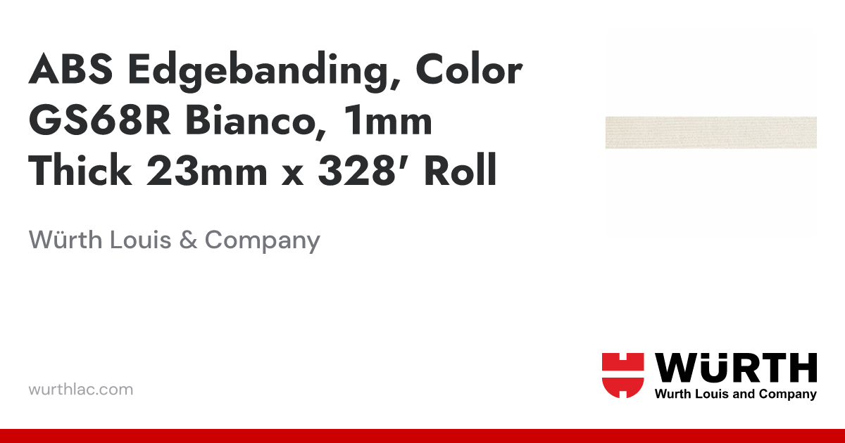 ABS Edgebanding, Color GS68R Bianco, 1mm Thick 23mm x 328' Roll | Würth ...