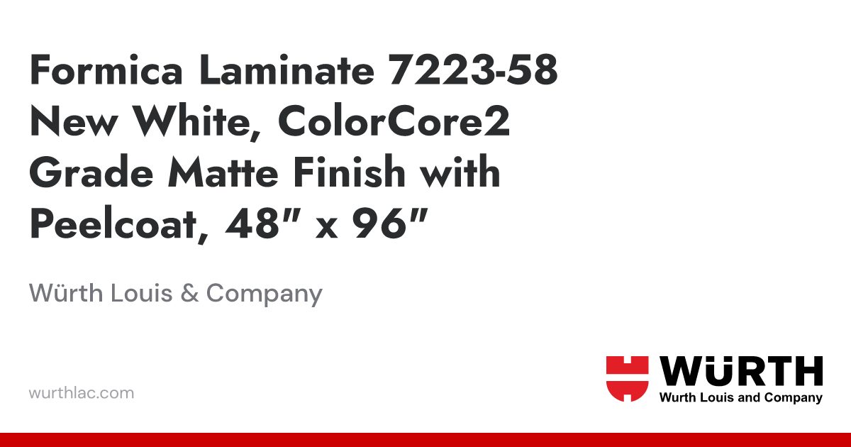 Formica Laminate 7223-58 New White, ColorCore2 Grade Matte Finish with ...