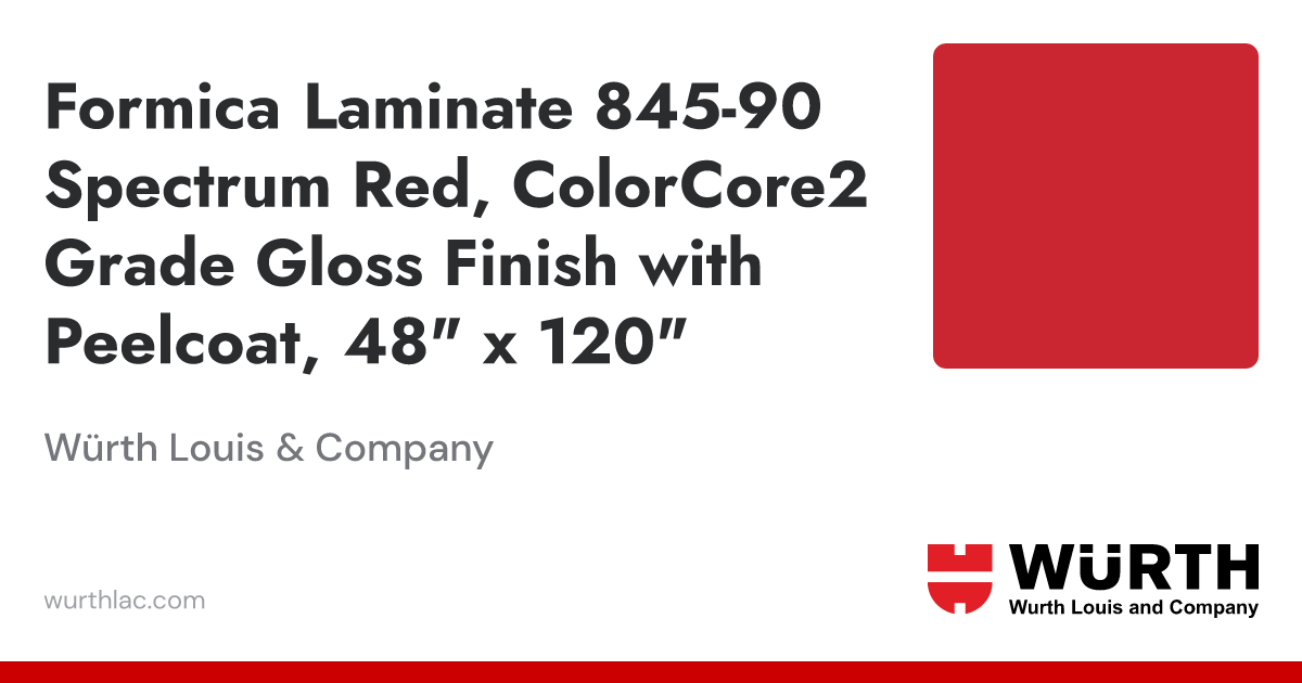 Formica Laminate 845-90 Spectrum Red, ColorCore2 Grade Gloss Finish ...