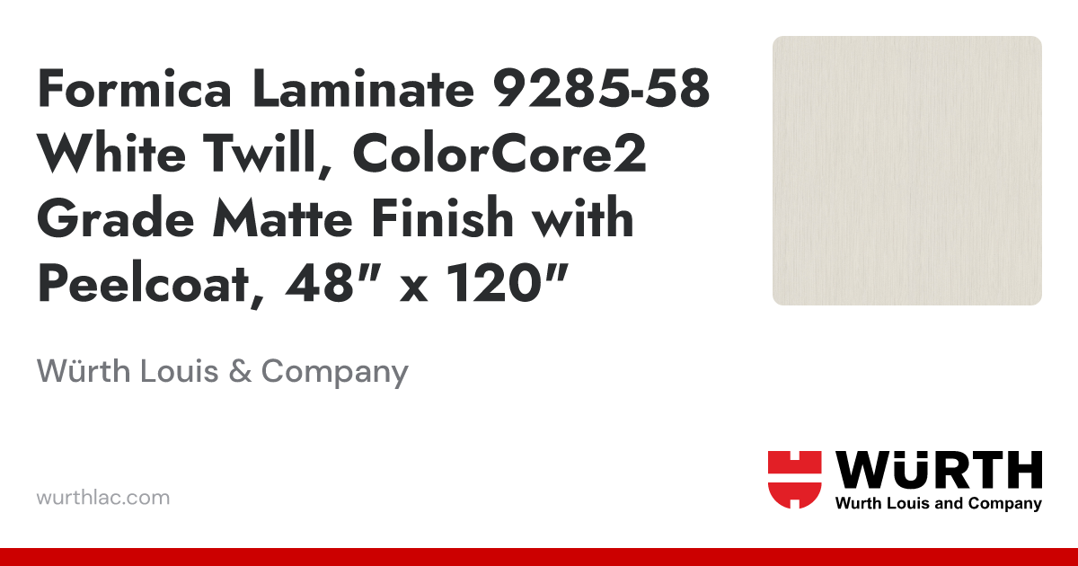 Formica Laminate 9285-58 White Twill, ColorCore2 Grade Matte Finish ...