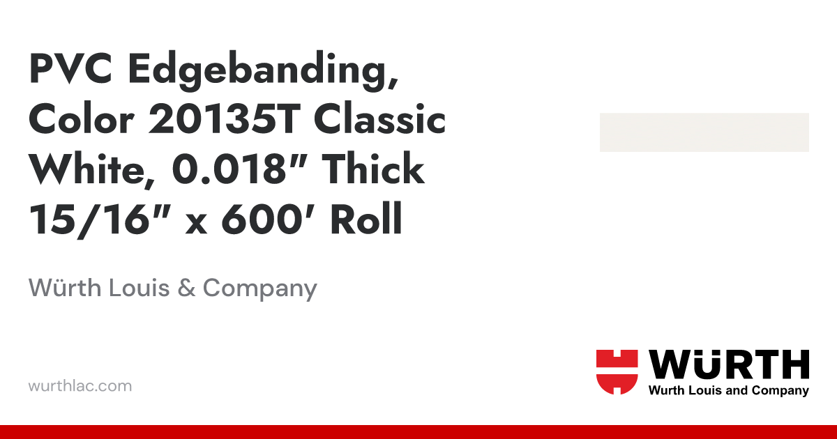 PVC Edgebanding, Color 20135T Classic White, 0.018" Thick 15/16" x 600 ...