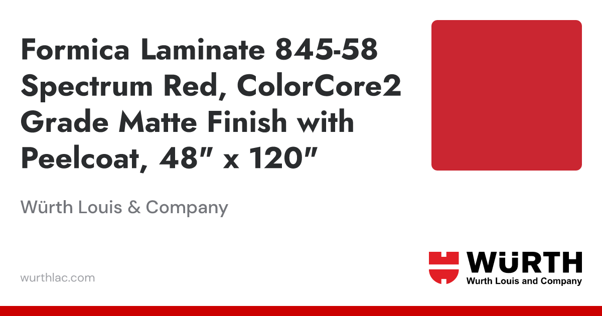 Formica Laminate 845-58 Spectrum Red, ColorCore2 Grade Matte Finish ...