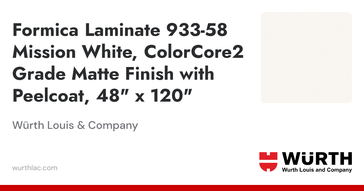 Formica Laminate 933-58 Mission White, ColorCore2 Grade Matte Finish ...