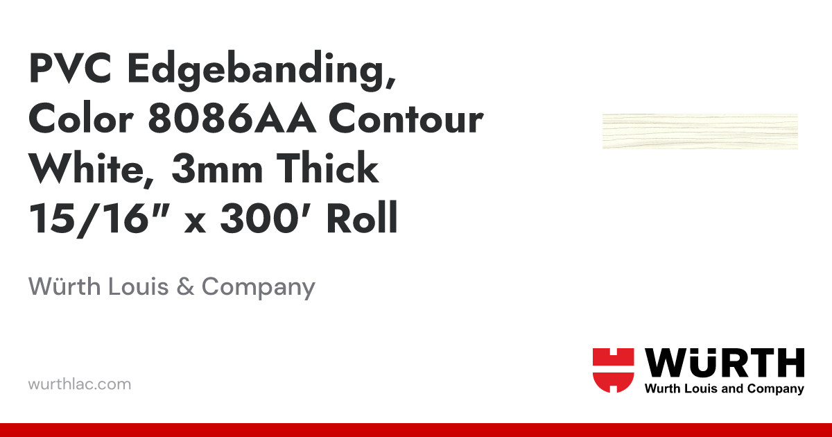 PVC Edgebanding, Color 8086AA Contour White, 3mm Thick 15/16" x 300 ...
