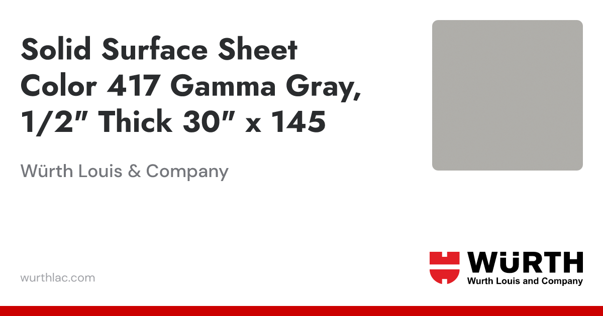 Solid Surface Sheet Color 417 Gamma Gray, 1/2" Thick 30" x 145 | Würth ...