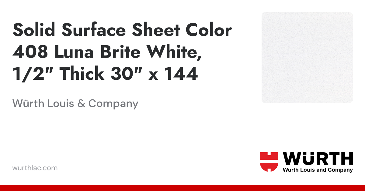 Solid Surface Sheet Color 408 Luna Brite White, 1/2" Thick 30" x 144 ...