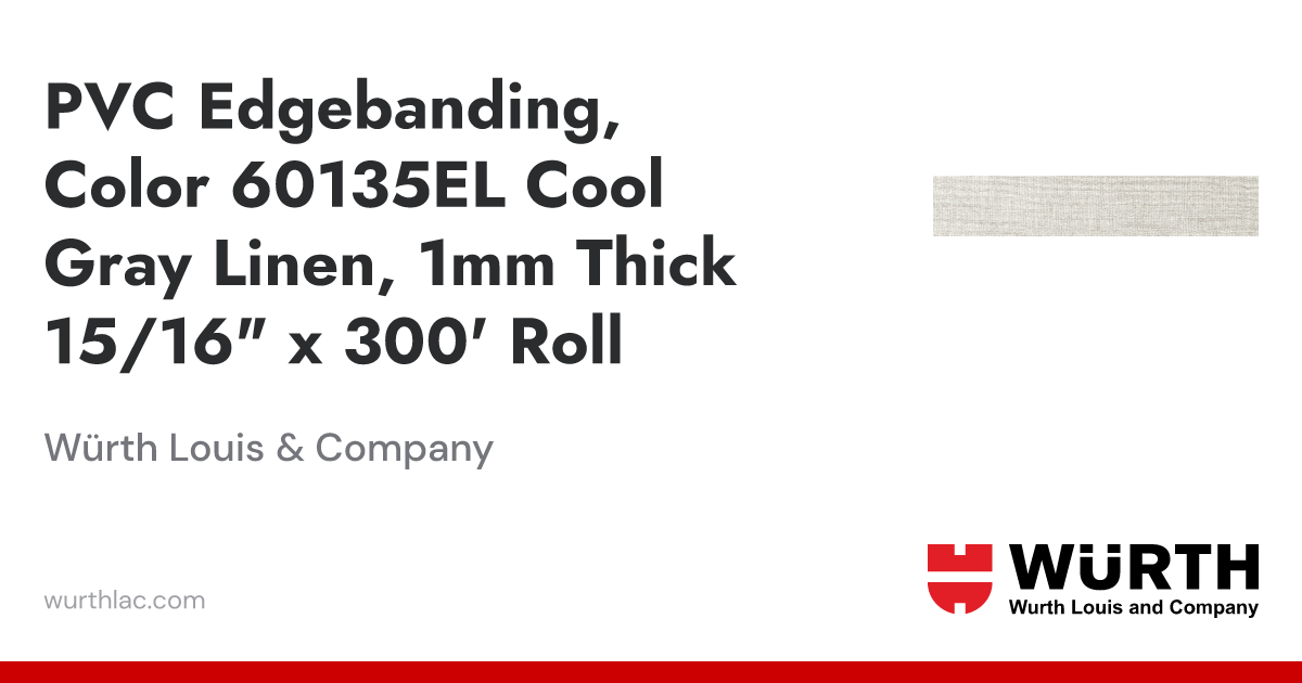 PVC Edgebanding, Color 60135EL Cool Gray Linen, 1mm Thick 15/16" x 300 ...
