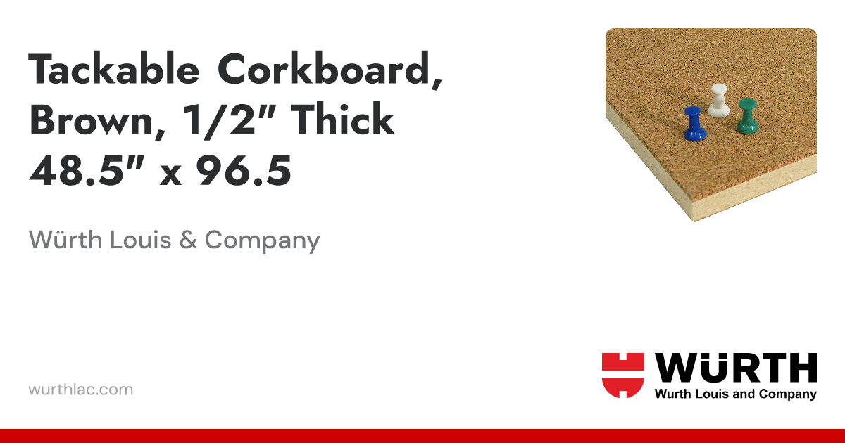 Tackable Corkboard, Brown, 1/2" Thick 48.5" x 96.5 | Würth Louis & Company