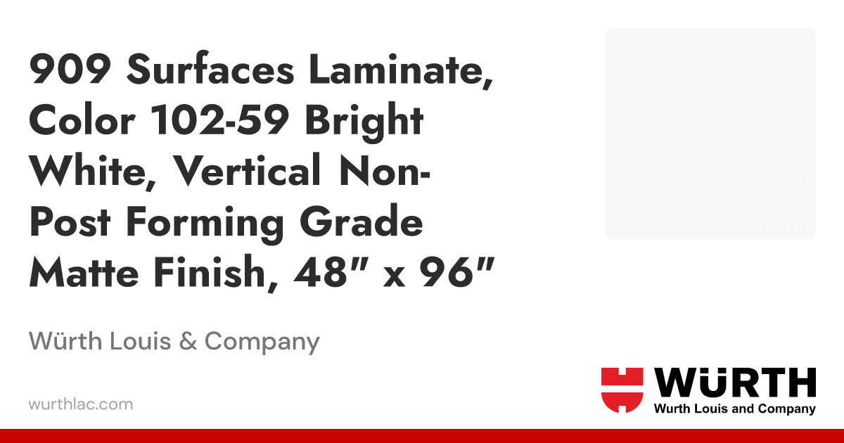 909 Surfaces Laminate, Color 102-59 Bright White, Vertical Non-Post ...