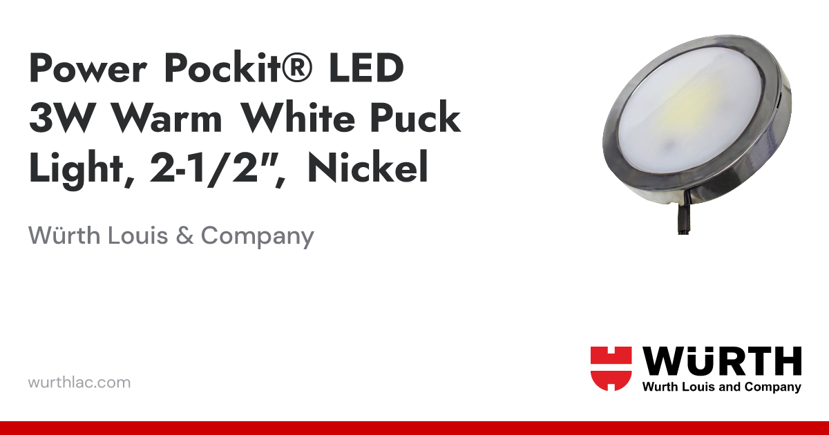 Power Pockit® LED 3W Warm White Puck Light, 2-1/2", Nickel | Würth ...