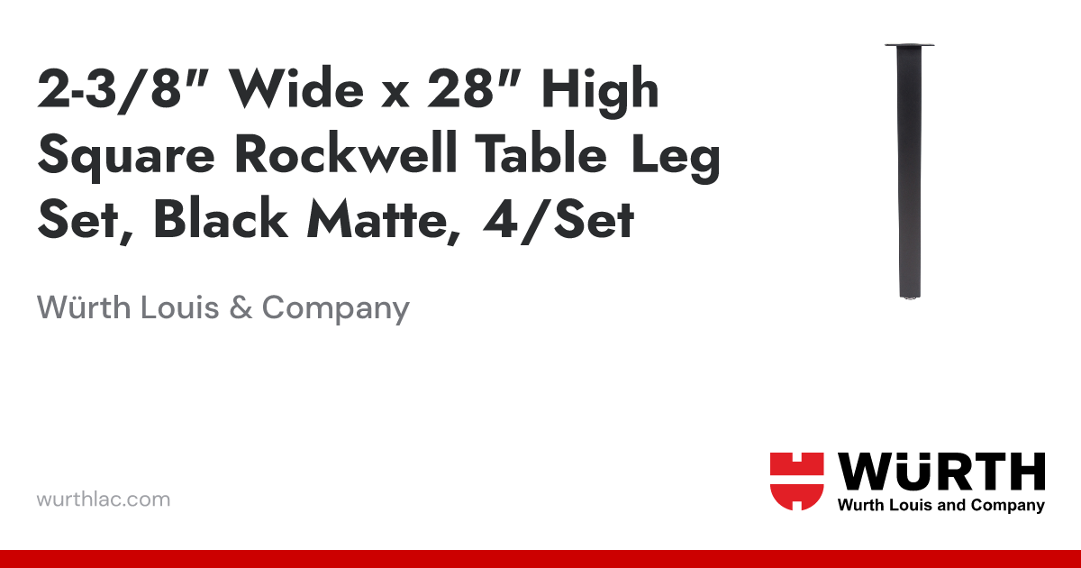 2-3/8" Wide x 28" High Square Rockwell Table Leg Set, Black Matte, 4 ...