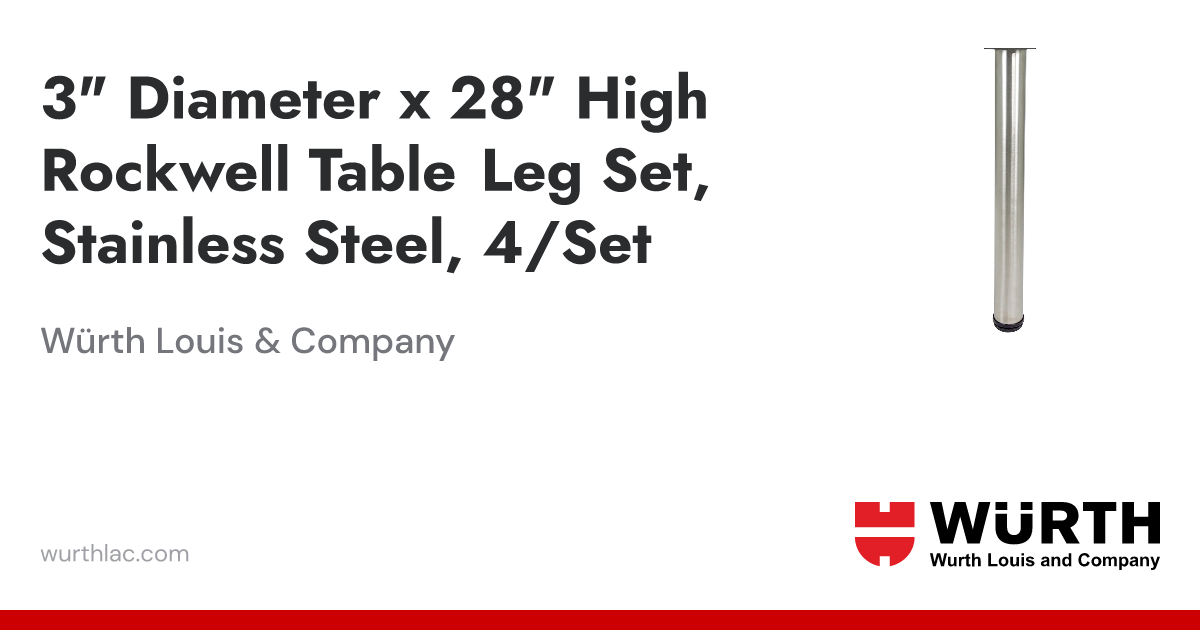 3" Diameter x 28" High Rockwell Table Leg Set, Stainless Steel, 4/Set ...
