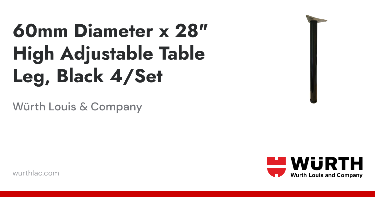 60mm Diameter x 28" High Adjustable Table Leg, Black 4/Set | Würth ...