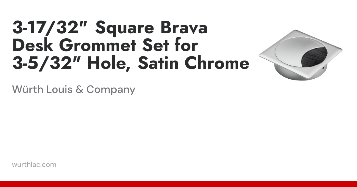 3-17/32" Square Brava Desk Grommet Set for 3-5/32" Hole, Satin Chrome ...