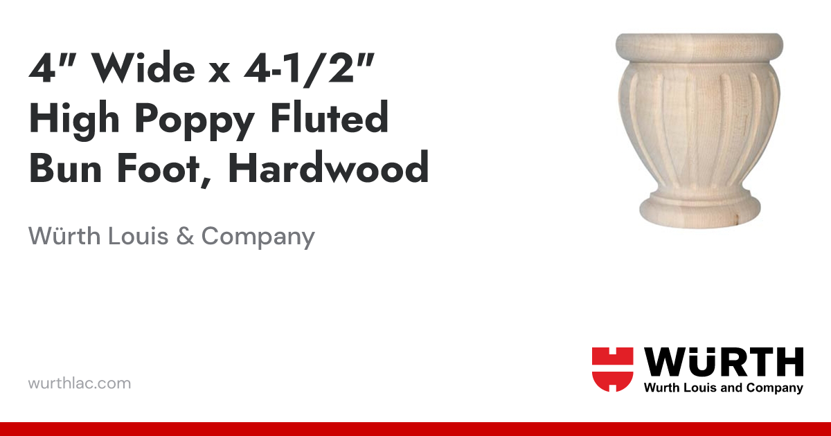 4" Wide x 4-1/2" High Poppy Fluted Bun Foot, Hardwood | Würth Louis ...
