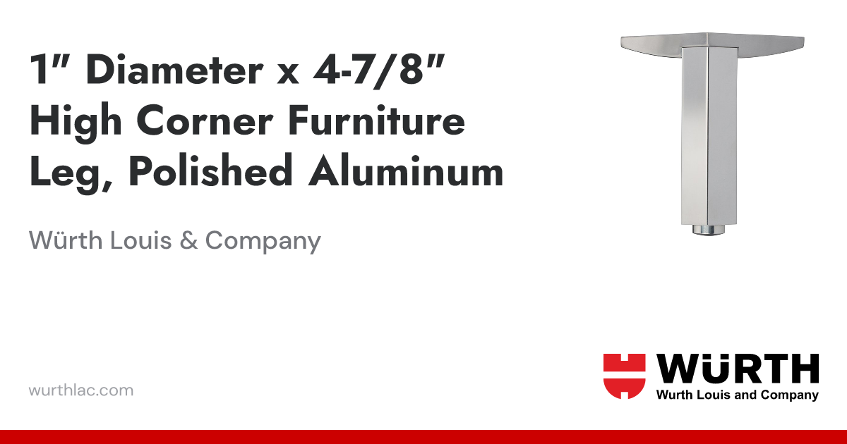 1" Diameter x 4-7/8" High Corner Furniture Leg, Polished Aluminum ...