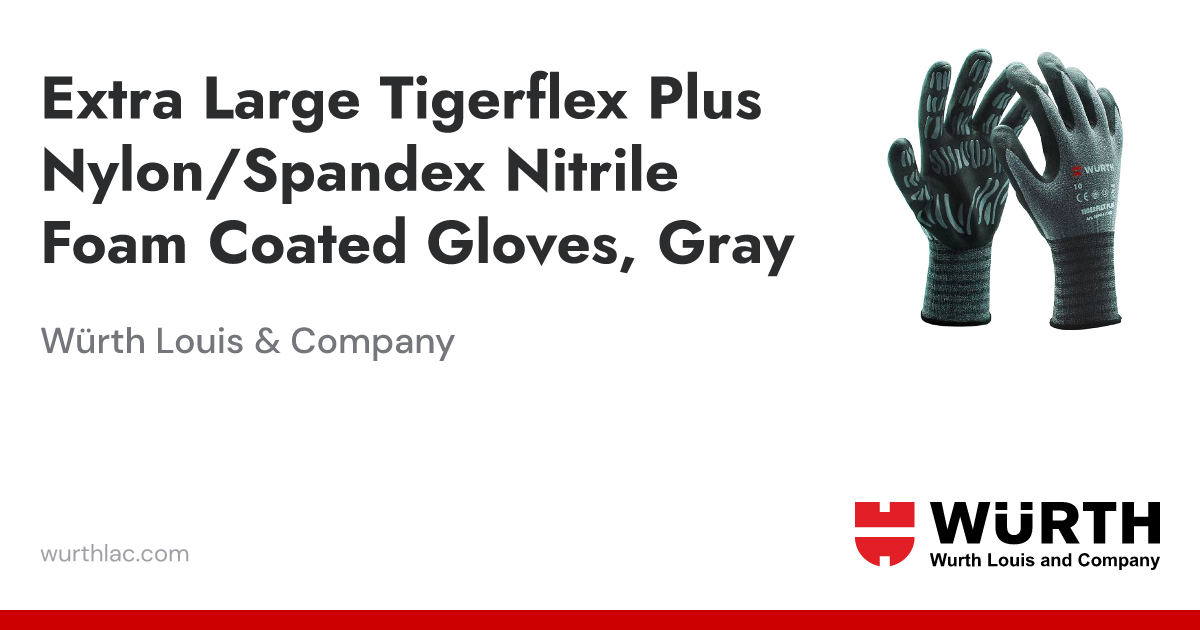 Extra Large Tigerflex Plus Nylon/Spandex Nitrile Foam Coated Gloves, Gray | Würth Louis & Company