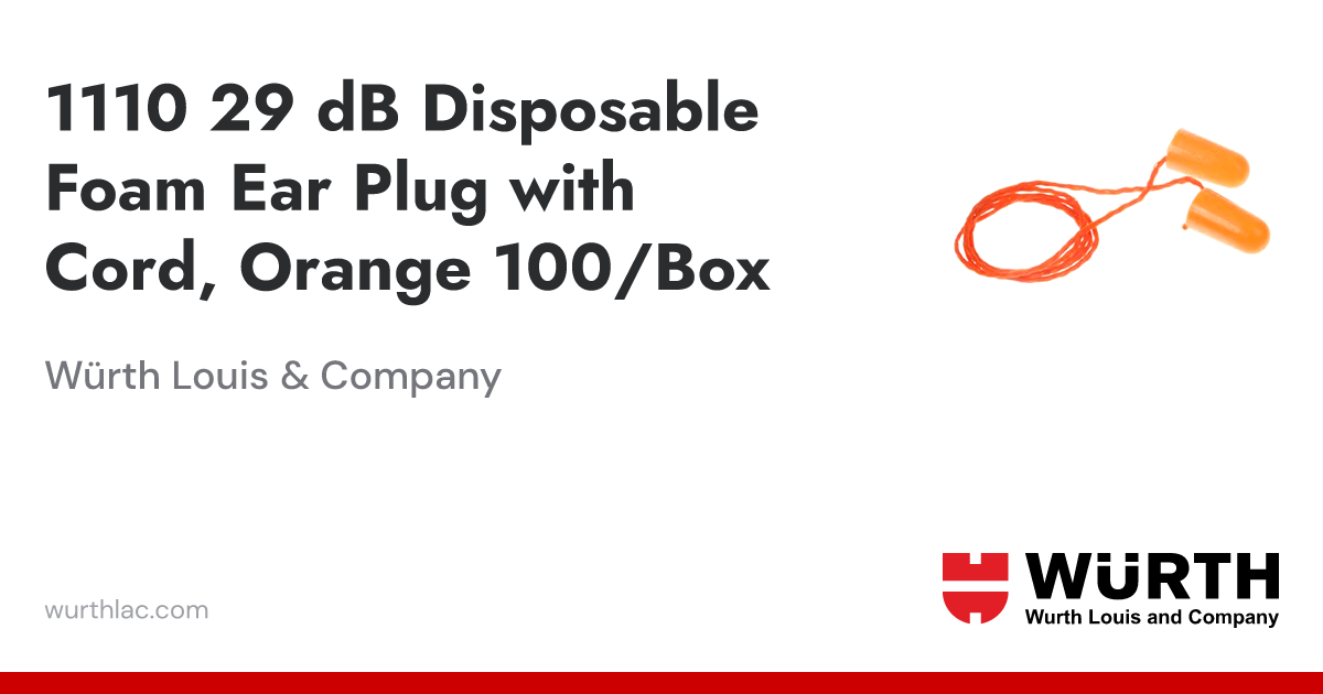 1110 29 dB Disposable Foam Ear Plug with Cord, Orange 100/Box | Würth ...