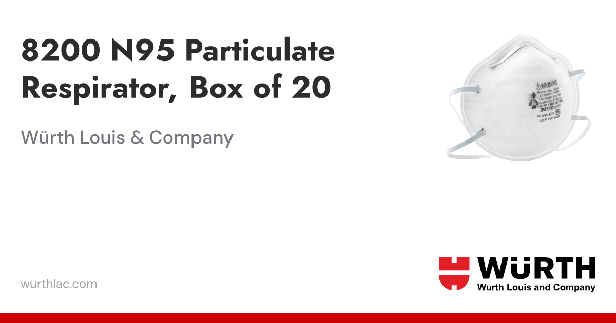 8200 N95 Particulate Respirator, Box of 20 | Würth Louis & Company