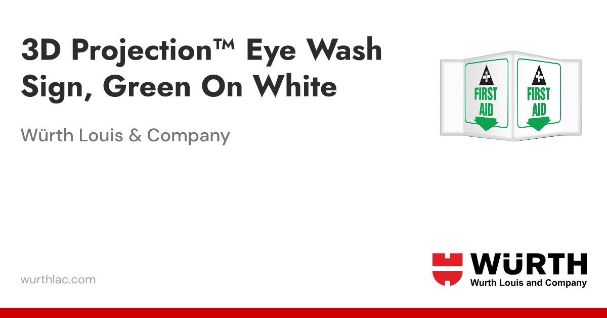 3D Projection™ Eye Wash Sign, Green On White | Würth Louis & Company
