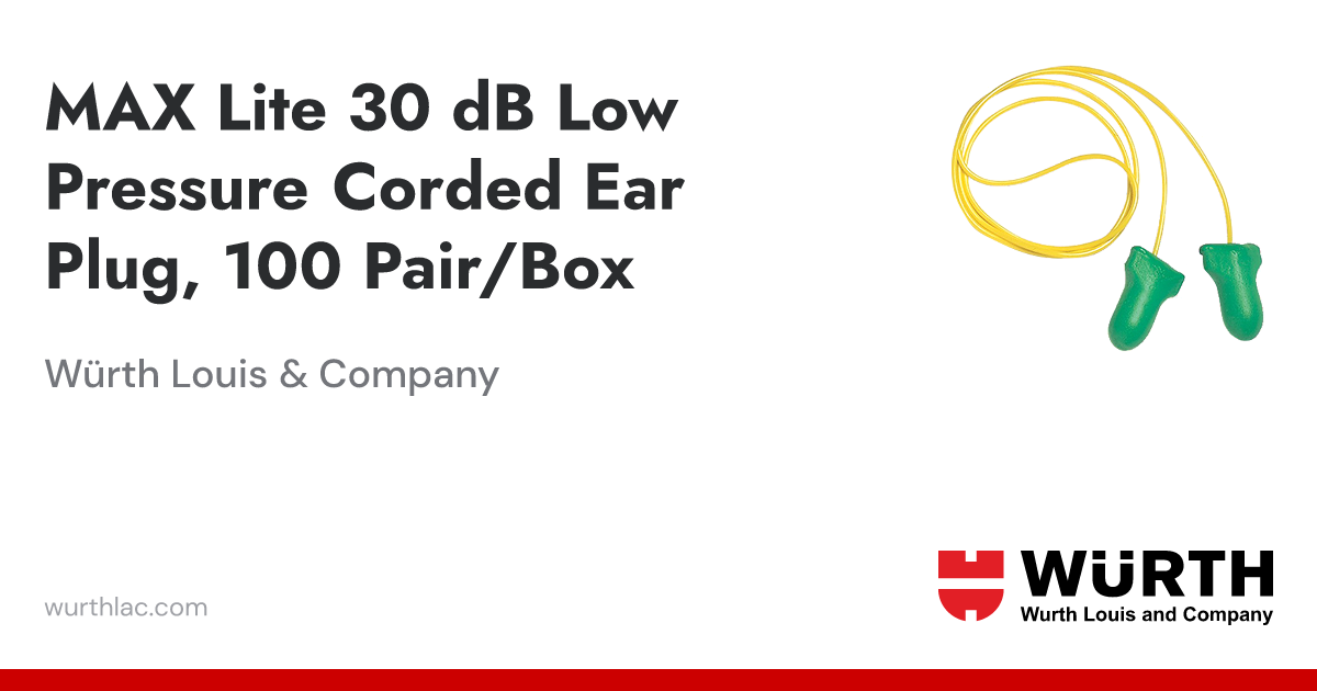 MAX Lite 30 dB Low Pressure Corded Ear Plug, 100 Pair/Box | Würth Louis ...