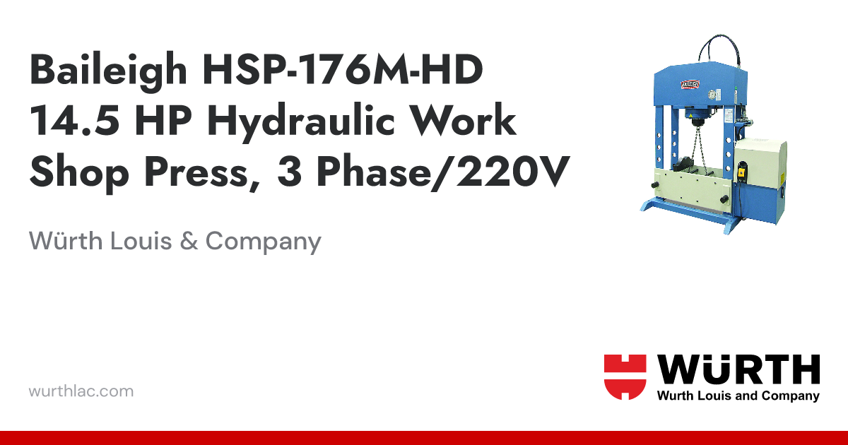 Baileigh HSP-176M-HD 14.5 HP Hydraulic Work Shop Press, 3 Phase/220V | Würth Louis & Company