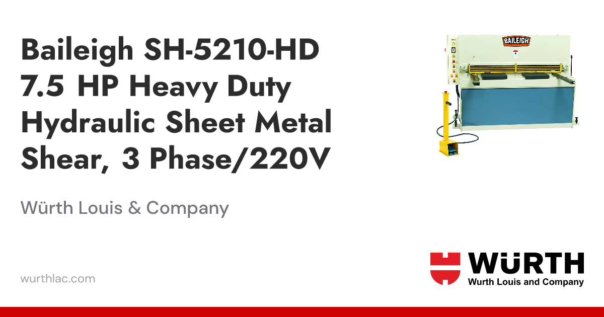 Baileigh SH-5210-HD 7.5 HP Heavy Duty Hydraulic Sheet Metal Shear, 3 ...