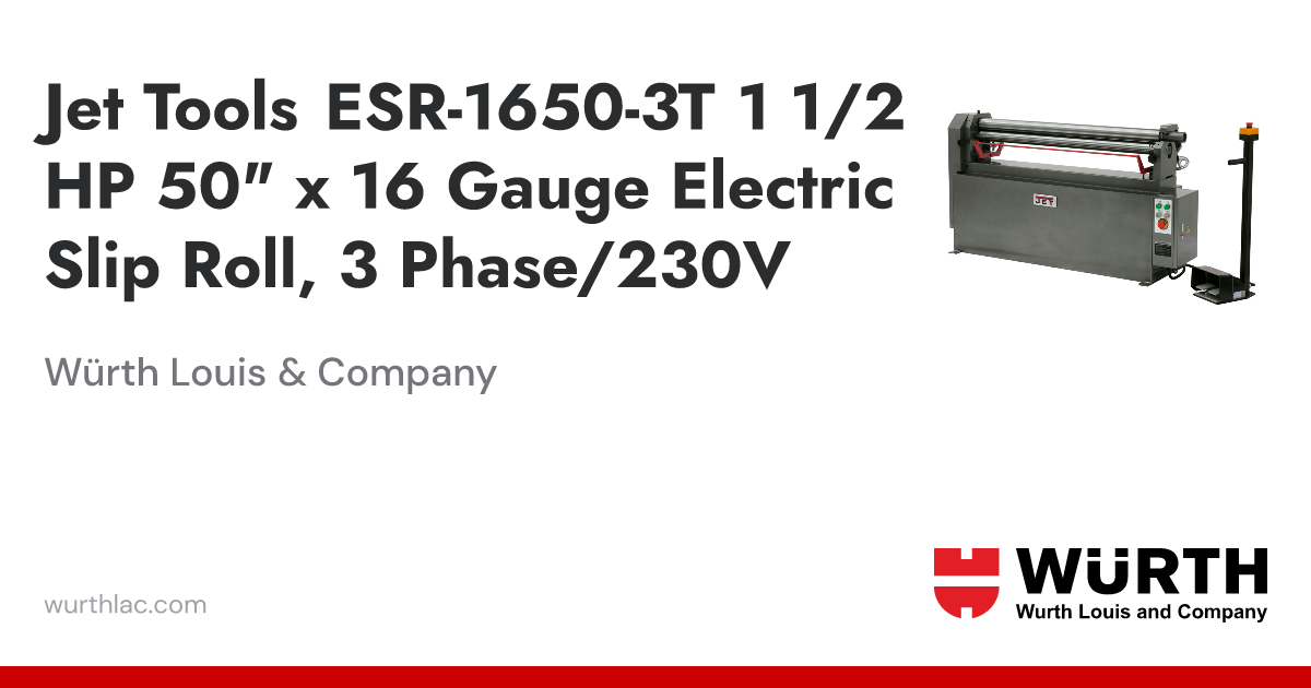 Jet Tools ESR-1650-3T 1 1/2 HP 50" x 16 Gauge Electric Slip Roll, 3 ...