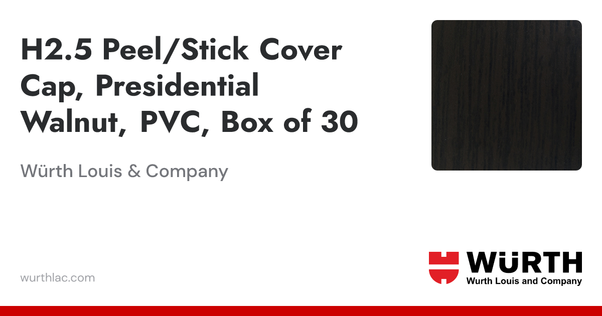 H2.5 Peel/Stick Cover Cap, Presidential Walnut, PVC, Box of 30 | Würth ...