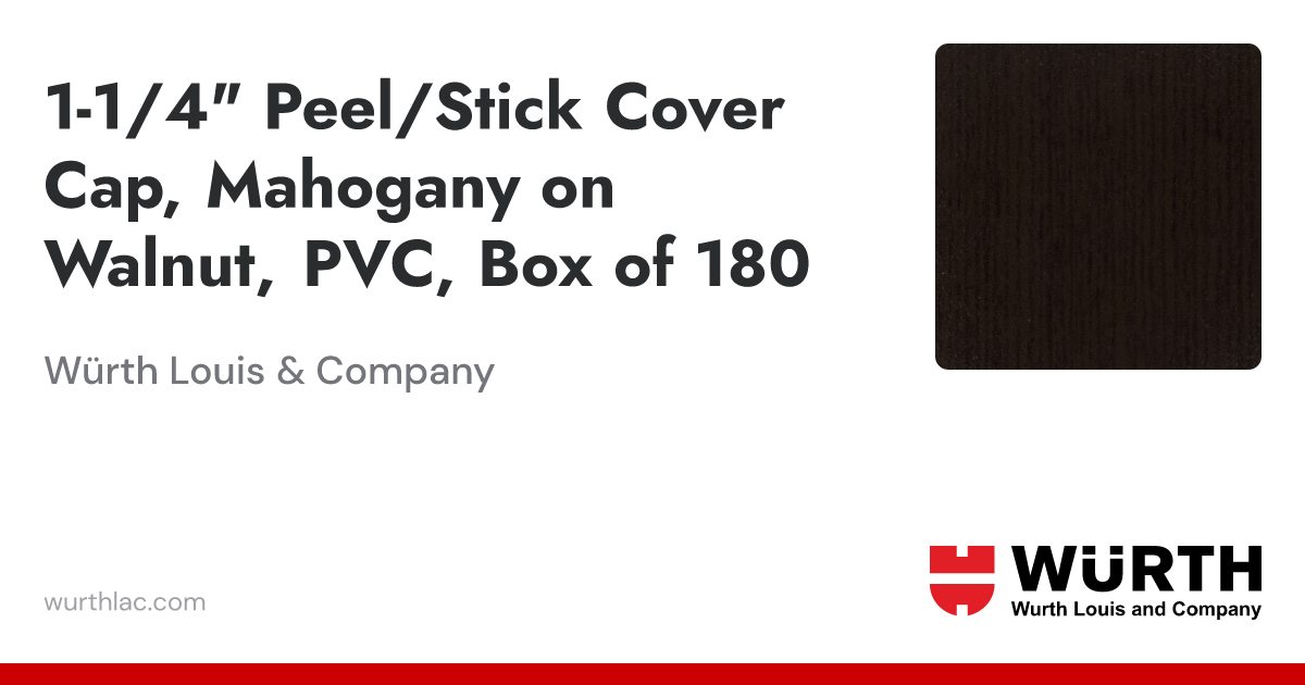 1-1/4" Peel/Stick Cover Cap, Mahogany on Walnut, PVC, Box of 180 | Würth Louis & Company