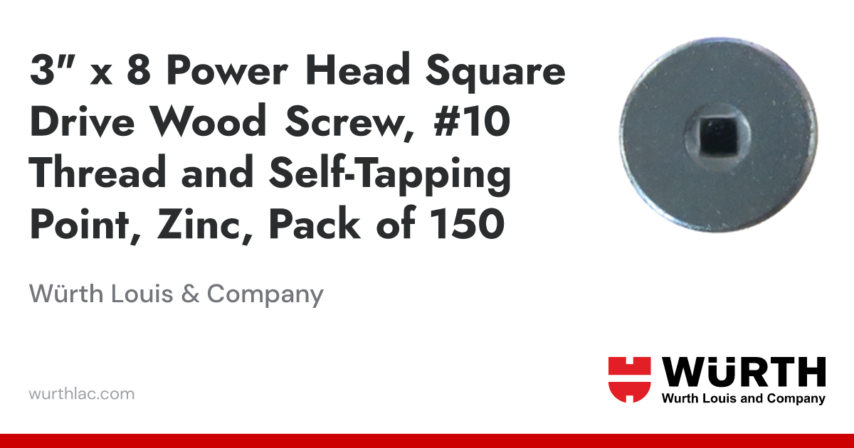 3" x 8 Power Head Square Drive Wood Screw, #10 Thread and Self-Tapping ...