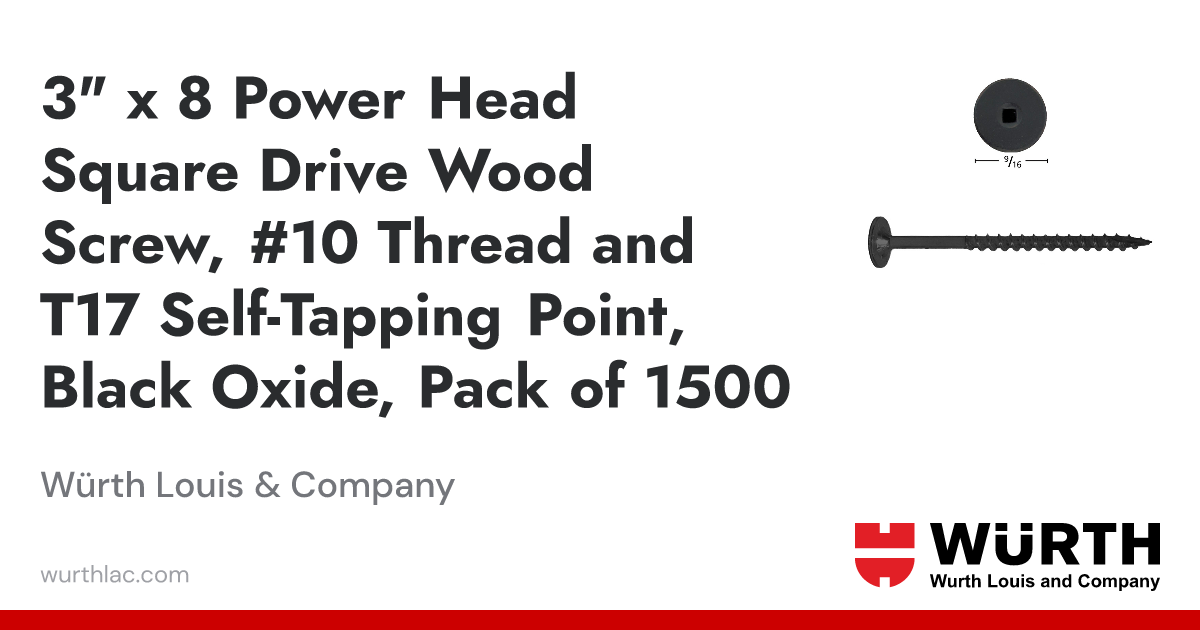 3" x 8 Power Head Square Drive Wood Screw, #10 Thread and T17 Self ...