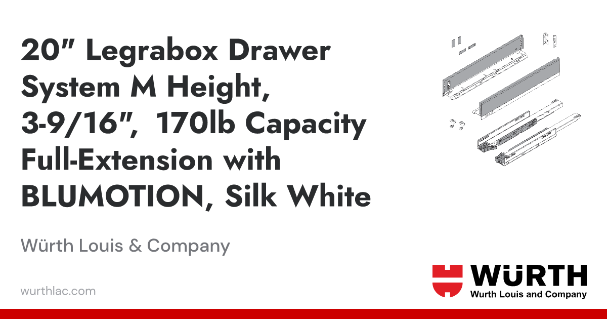 20" Legrabox Drawer System M Height, 3-9/16", 170lb Capacity Full ...