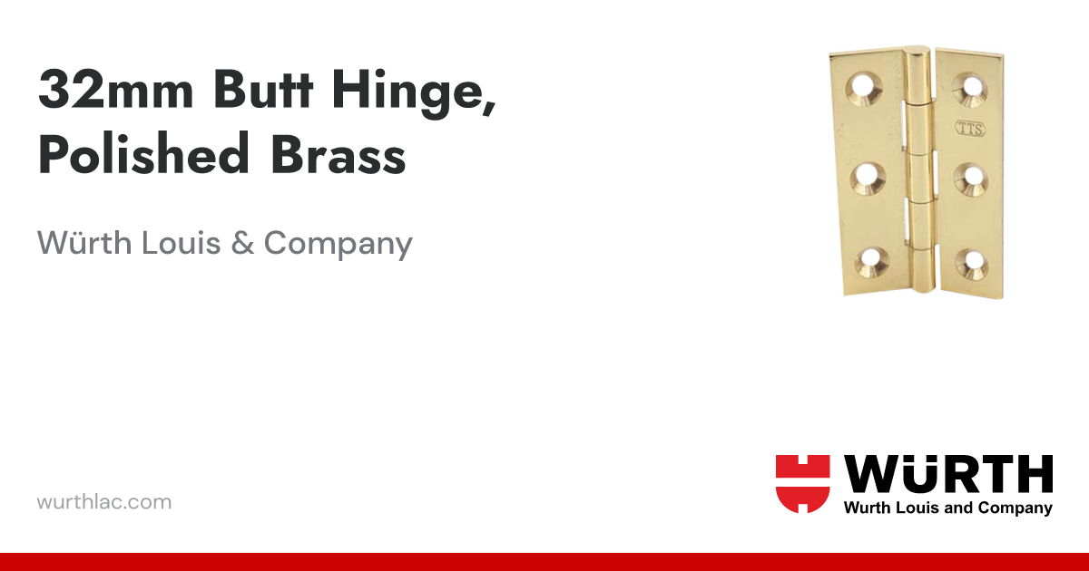 32mm Butt Hinge, Polished Brass | Würth Louis & Company