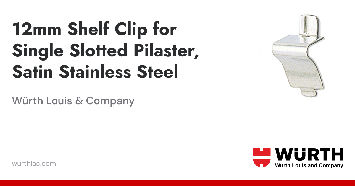 12mm Shelf Clip for Single Slotted Pilaster, Satin Stainless Steel ...
