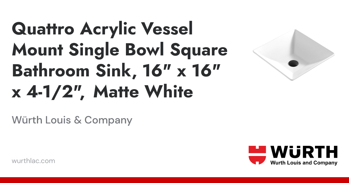 Quattro Acrylic Vessel Mount Single Bowl Square Bathroom Sink, 16" x 16 ...