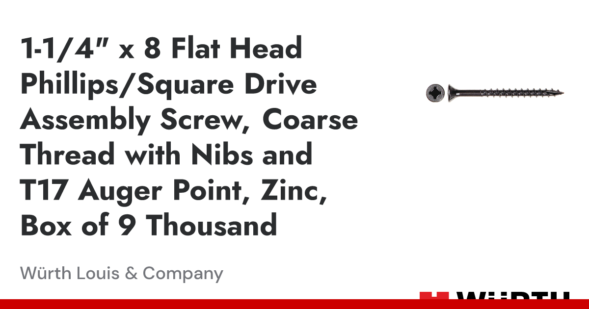 1-1/4" x 8 Flat Head Phillips/Square Drive Assembly Screw, Coarse ...