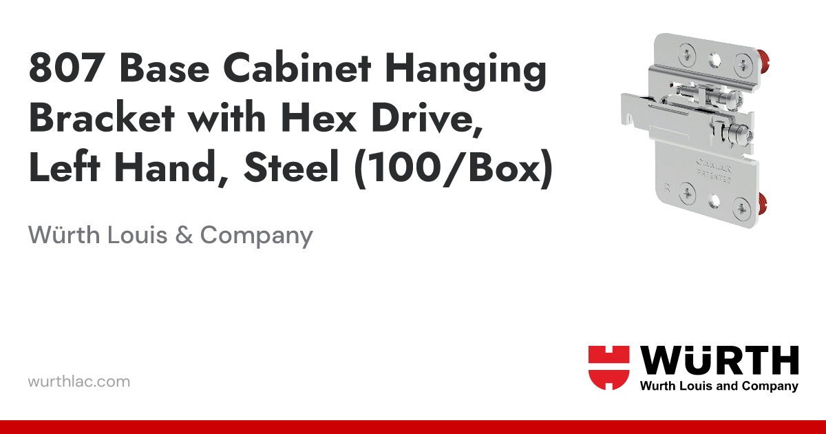 807 Base Cabinet Hanging Bracket with Hex Drive, Left Hand, Steel (100 ...