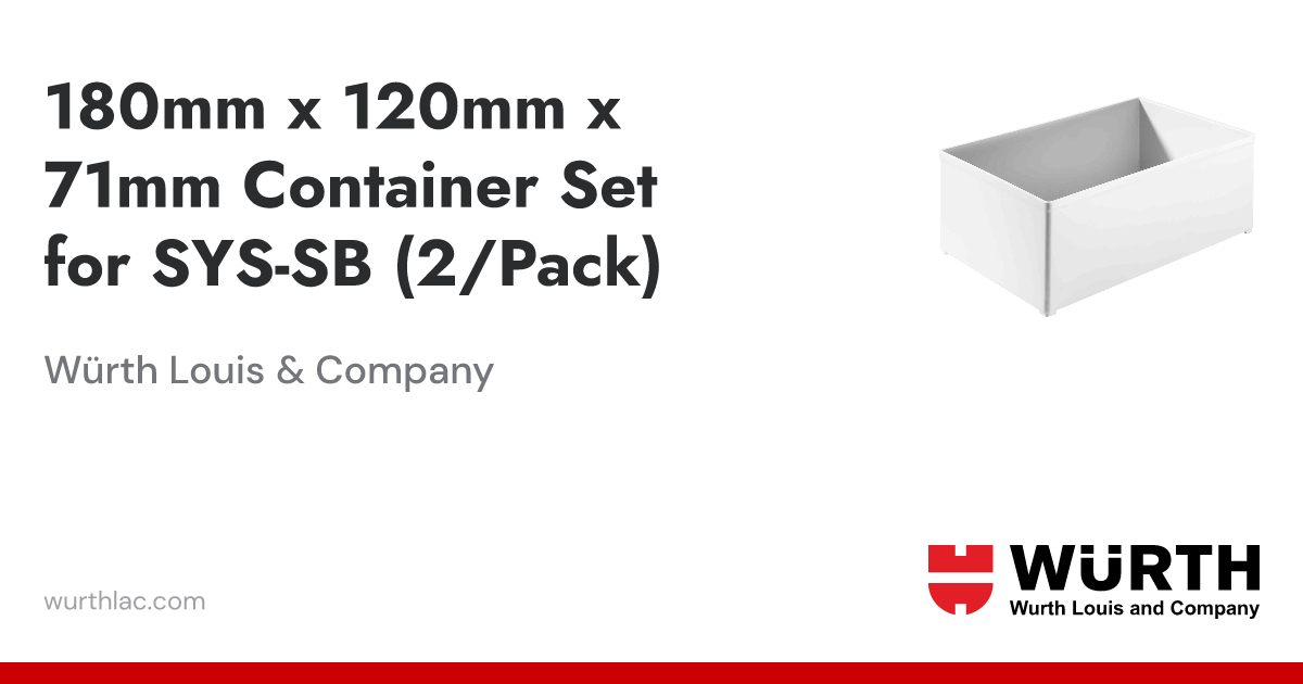 180mm x 120mm x 71mm Container Set for SYS-SB (2/Pack) | Würth Louis ...