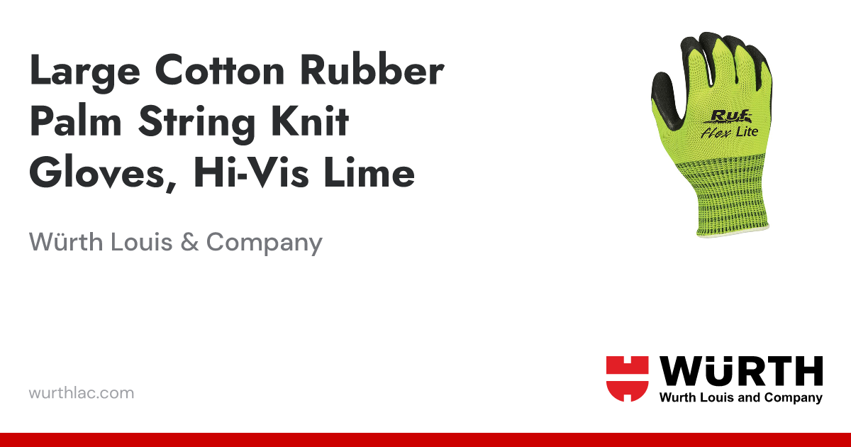 Large Cotton Rubber Palm String Knit Gloves, Hi-Vis Lime | Würth Louis ...