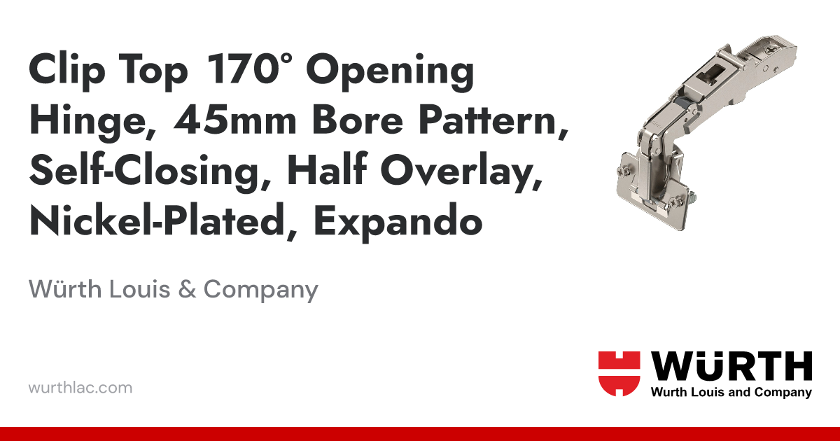 Clip Top 170° Opening Hinge, 45mm Bore Pattern, Self-Closing, Half ...